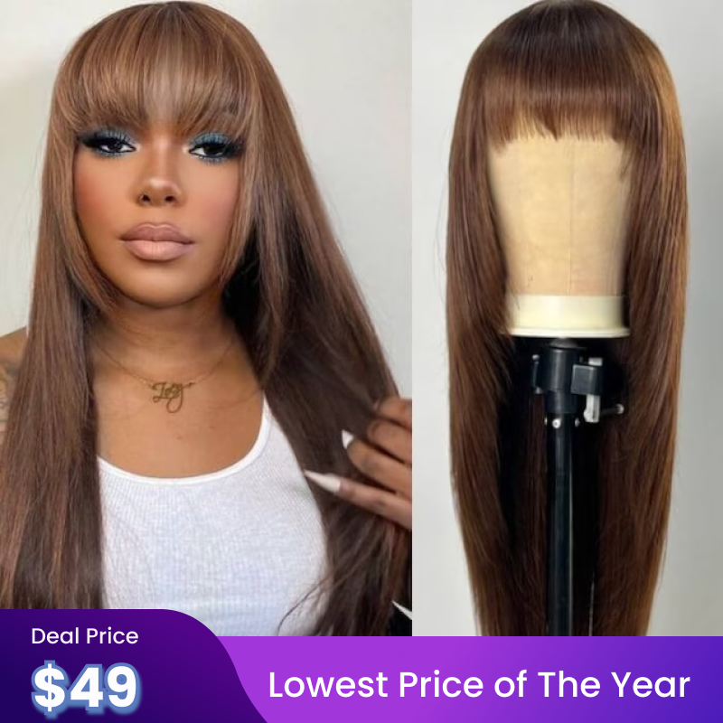 Julia Hair Mocha Medium Brown Hair Straight Layer Hair Cut Glueless ...