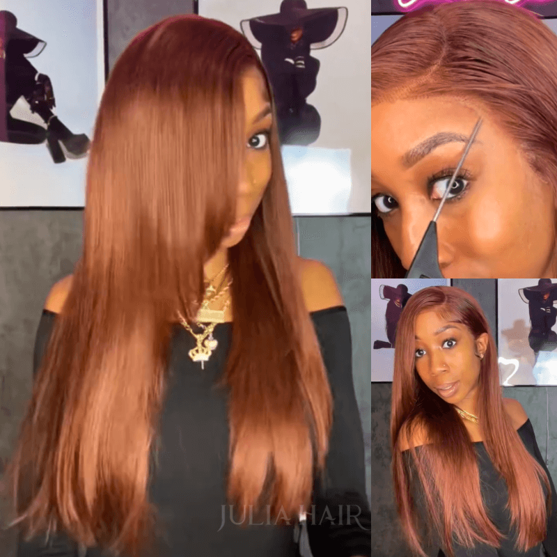 Julia Hair 13x4 Straight Lace Frontal Wig Glossy Chestnut Color
