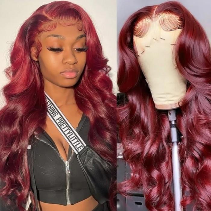 Julia Hair 99J Burgundy Color T Part Wig / Lace Frontal Wig Body Wave ...