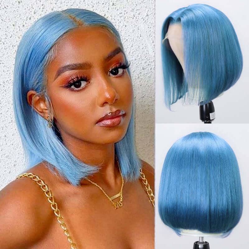 Julia Hair Pastel Blue Color 13x4 Lace Front Short Bob Wig
